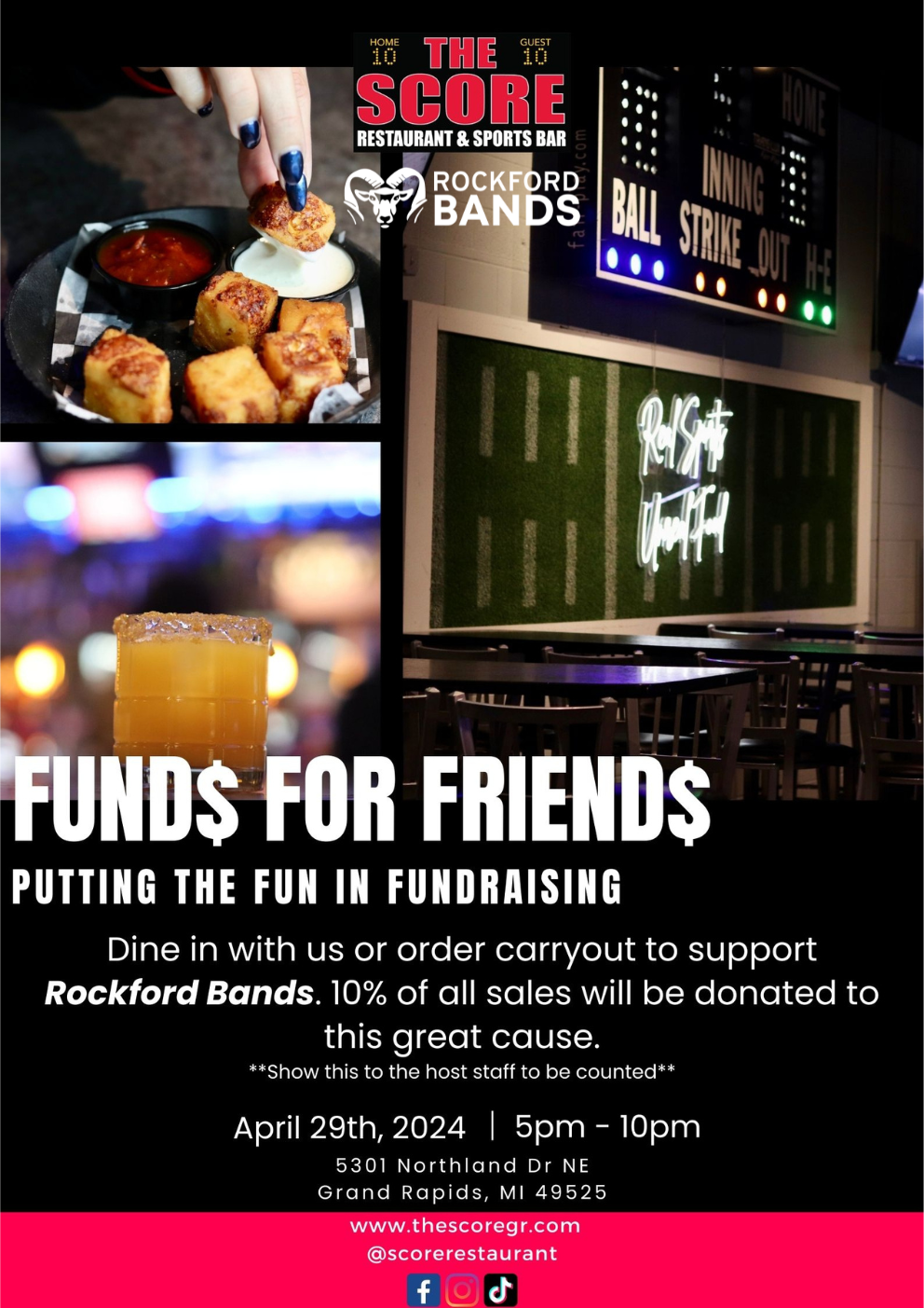 The Score Fundraiser – April 29, 2024 – Rockford Bands – Rockford, Michigan
